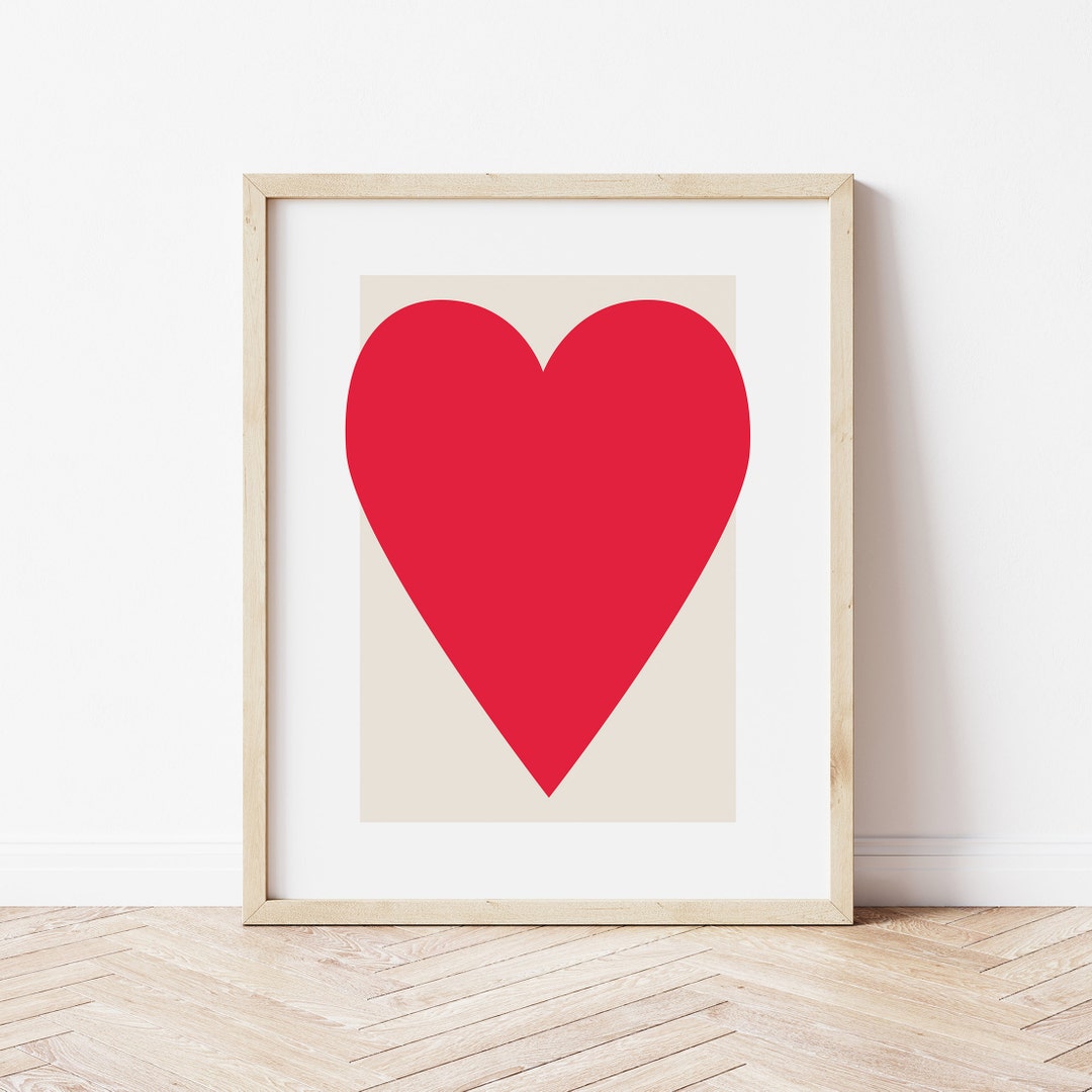 Red Heart Print | Digital Art Download | Abstract Minimal Heart Poster ...