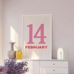 February 14 Print | Digital Art Download | Valentine's Day Decor | Pink ...