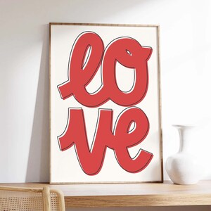 Love Print | Digital Art Download | Valentine's Day Decor | Red Wall ...