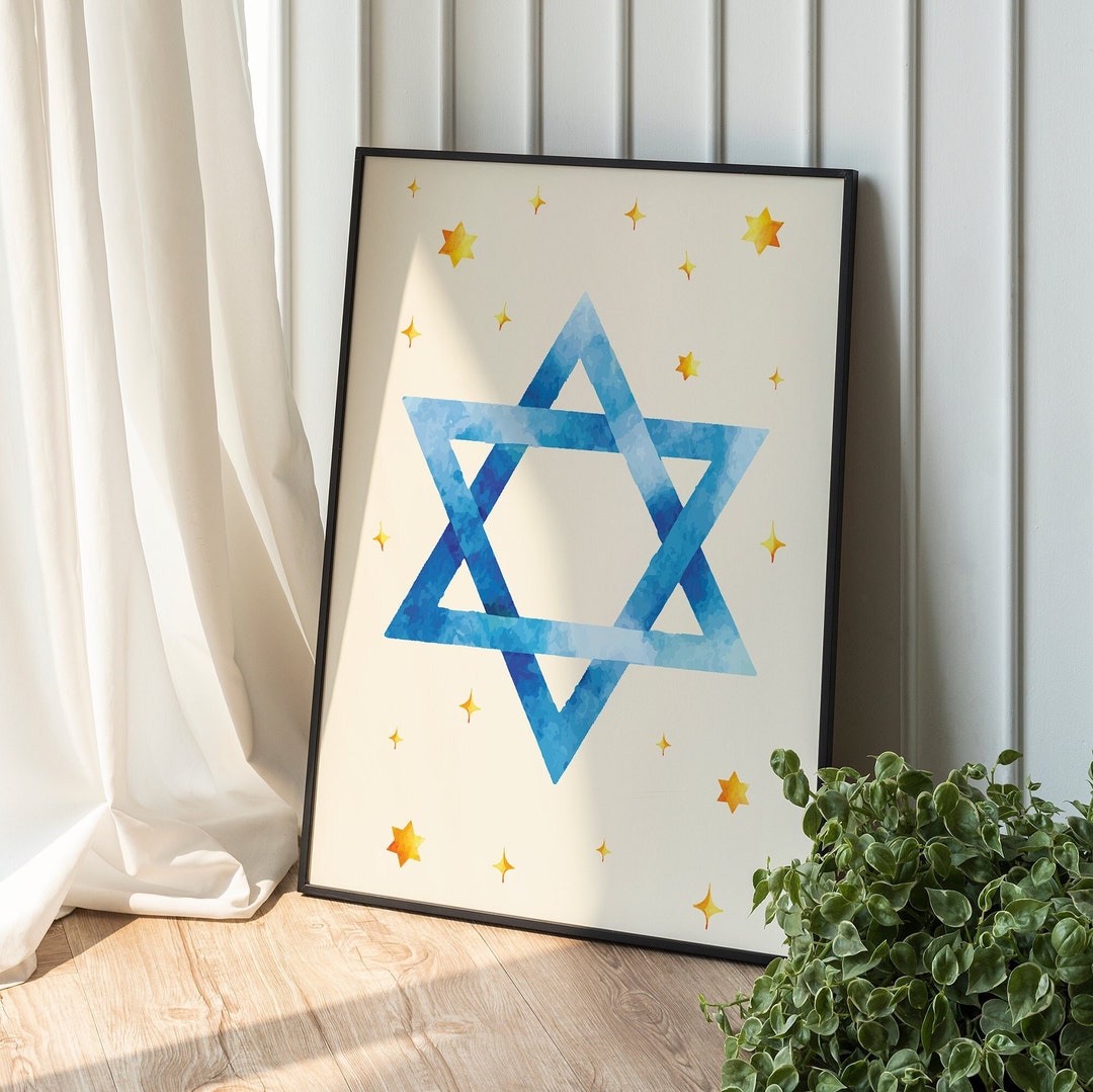 Star of David Print | Digital Art Download | Cute Watercolor Hanukkah ...