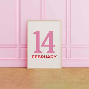 February 14 Print | Digital Art Download | Valentine's Day Decor | Pink ...