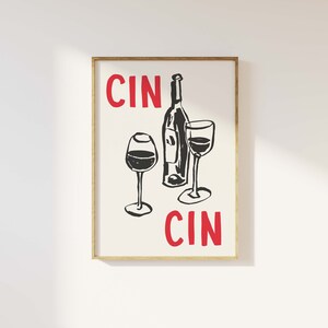 Cin Cin Print | Digital Art Download | Cute Wine Sketch Print ...