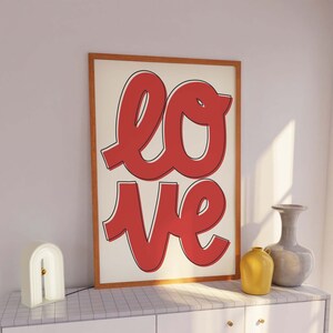 Love Print | Digital Art Download | Valentine's Day Decor | Red Wall ...