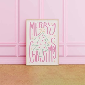 Pastel Merry Christmas Print | Digital Art Download | Cute Pink ...