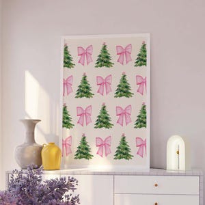 Coquette Bows Christmas Tree Wall Art, Digital Art Download, Trendy ...