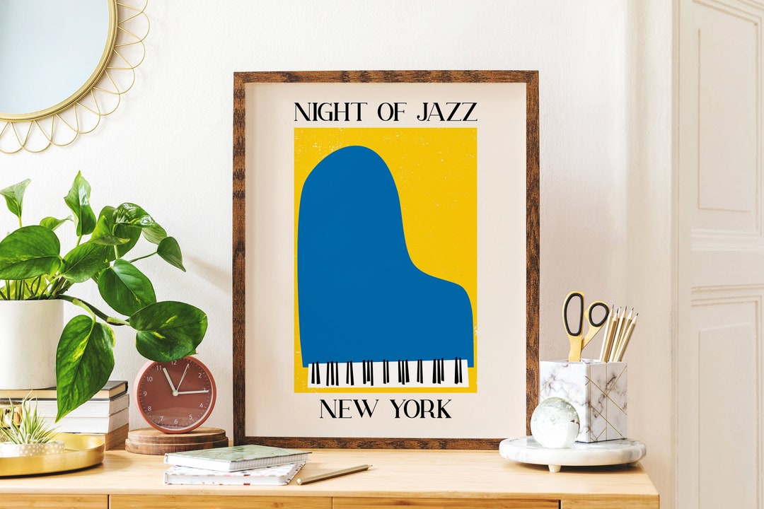 New York Jazz Print | Digital Art Download | Yellow and Blue Jazz Music ...