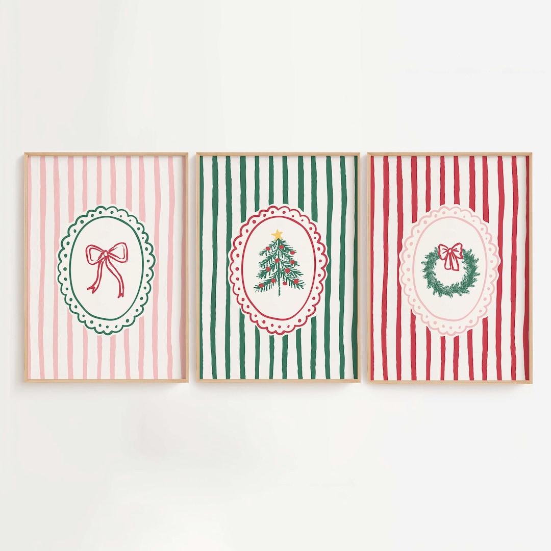Whimsical Christmas Prints, Digital Art Download, Set of 3, Trendy ...