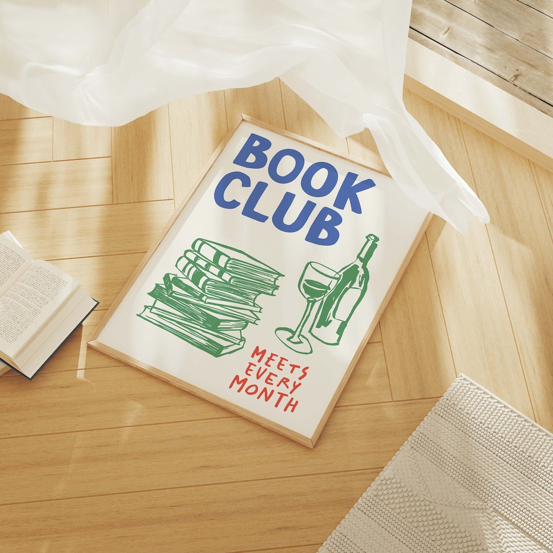 Book Club Print, Digital Art Download, Cute Book Club Decor, Trendy ...