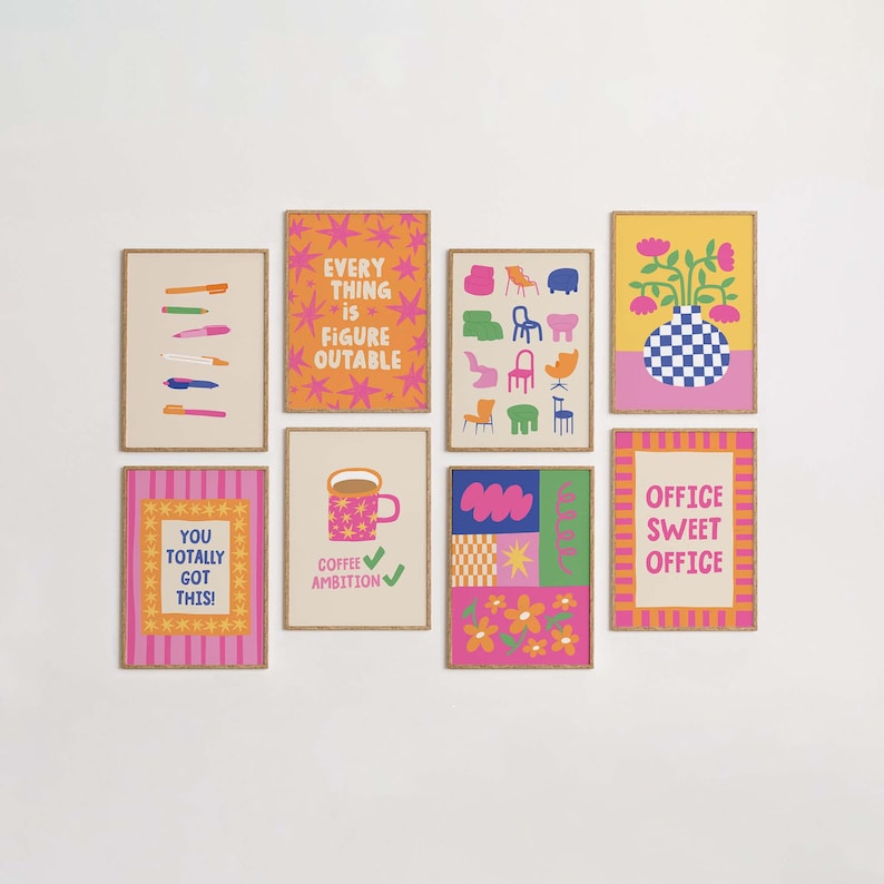 Office Wall Art Bundle, 10 Motivational Prints, Colorful Gallery Wall ...