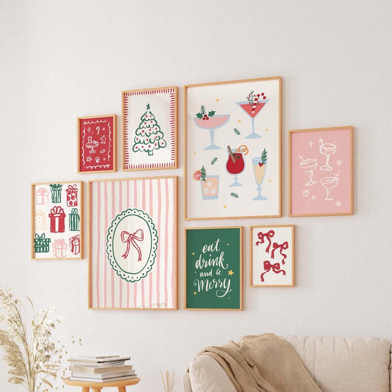 Whimsical Christmas Gallery Wall, Digital Art Download, 10 Printables ...