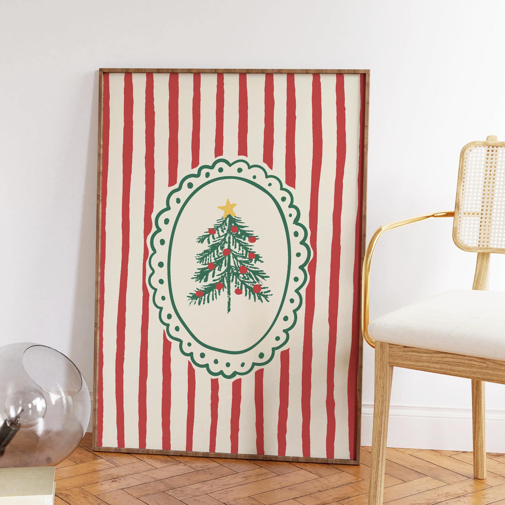 Striped Christmas Art Print: Whimsical Holiday Wall Decor (digital ...