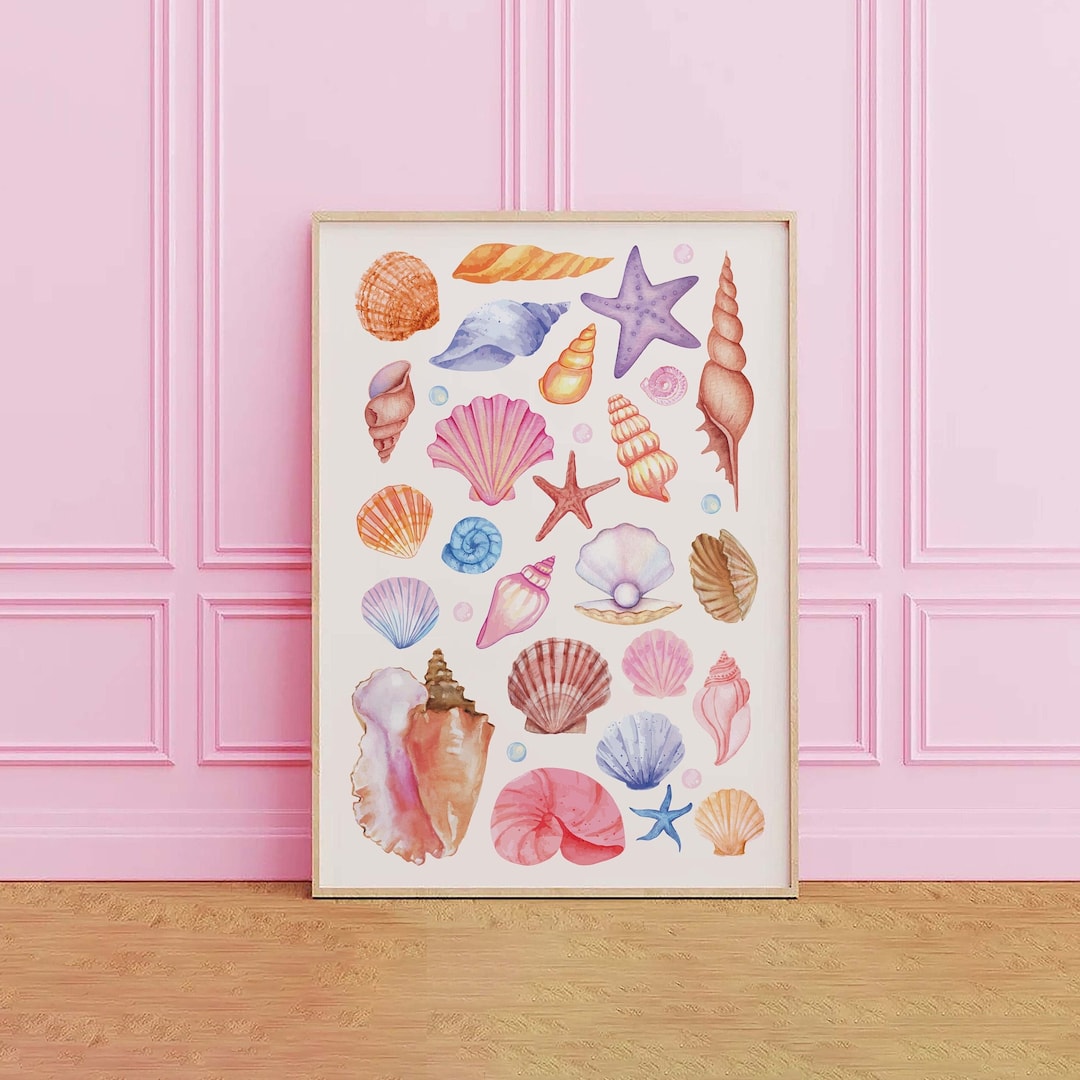 Seashells Print, Digital Art Download, Cute Summer Art Print, Girly ...