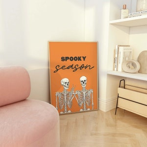 Spooky Season Skeleton Print | Digital Art Download | Cute Orange ...