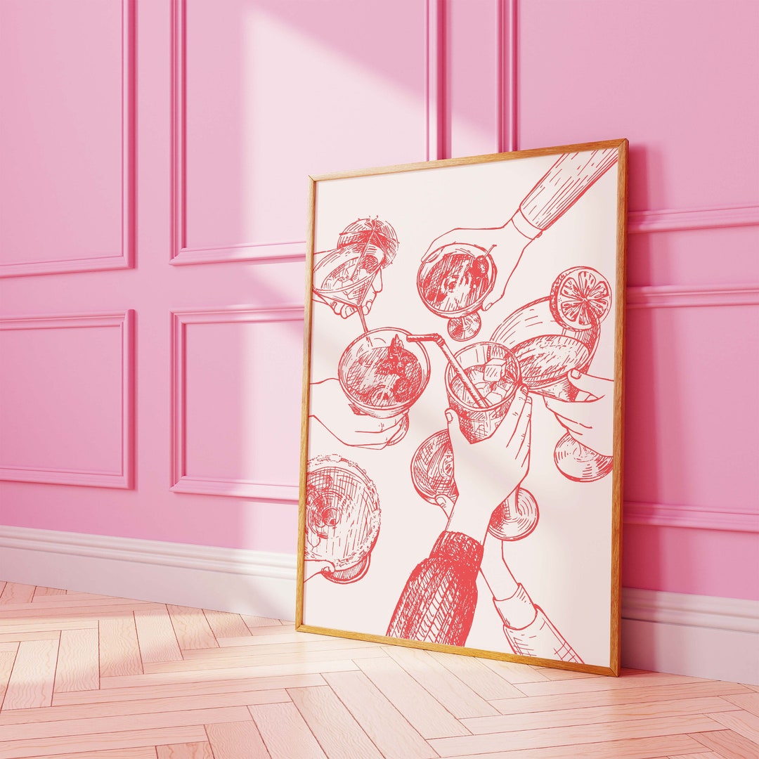 Cheers Cocktail Print | Digital Art Download | Cute Red Bar Car Print ...