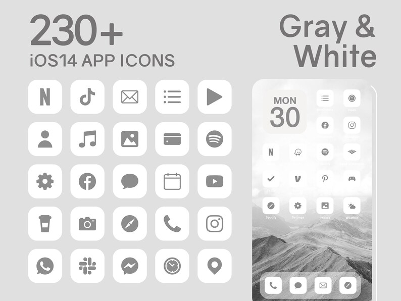 Ios Gray & White App Icons 230 Grey on White Minimal Ios 14 | Etsy