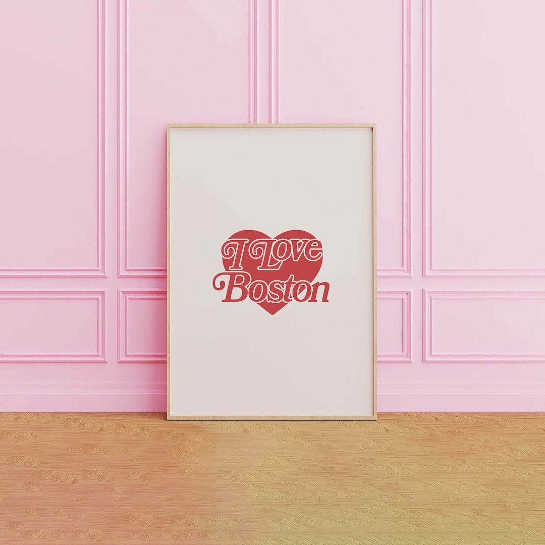 I Love Boston Print | Digital Art Download | Retro Red Heart Print ...