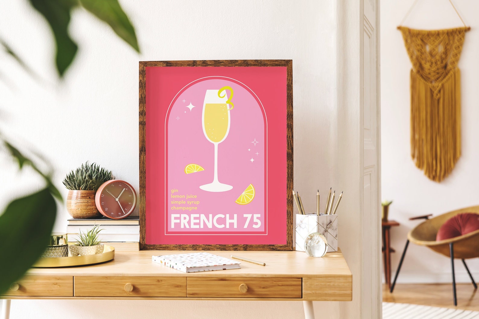French 75 Cocktail Print Digital Art Download Cute Pink - Etsy