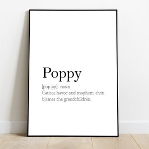 Poppy Definition Print, Fathers Day, Gift for Poppy - Etsy