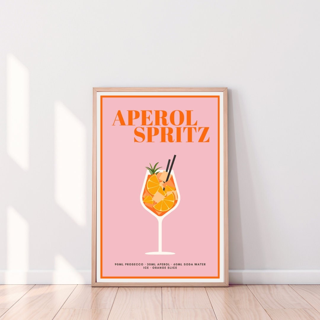 Aperol Spritz Cocktail Art Print | Aesthetic | Orange | Decorative ...