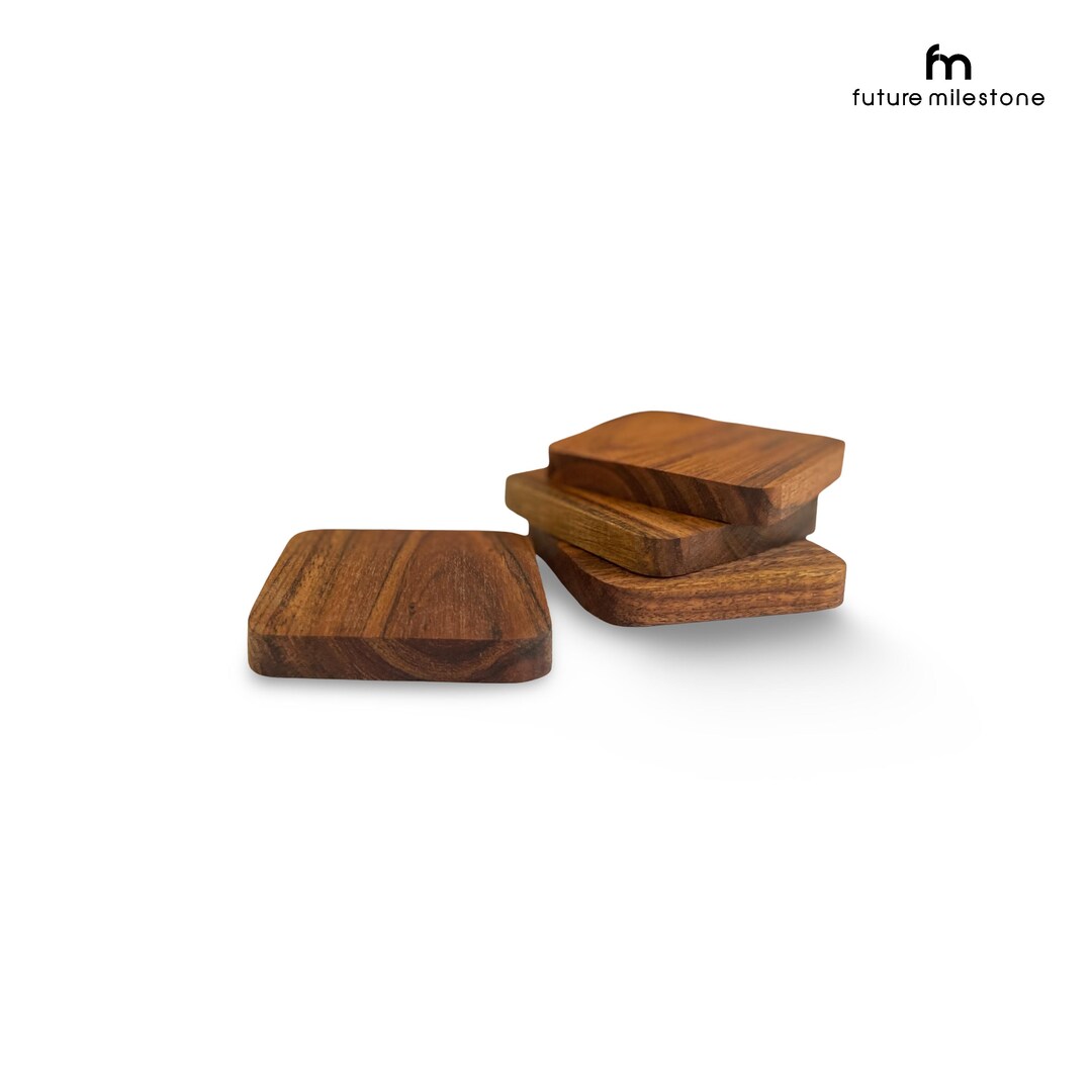 Acacia Wood Coasters: Minimalist Drink Coasters, Natural Finish - Etsy