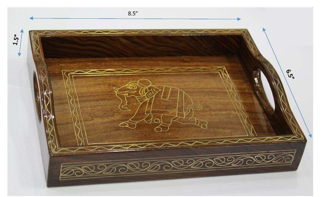 Wood Inlay Serving Tray for Kitchen, Antique Indian Traditional Coffee ...