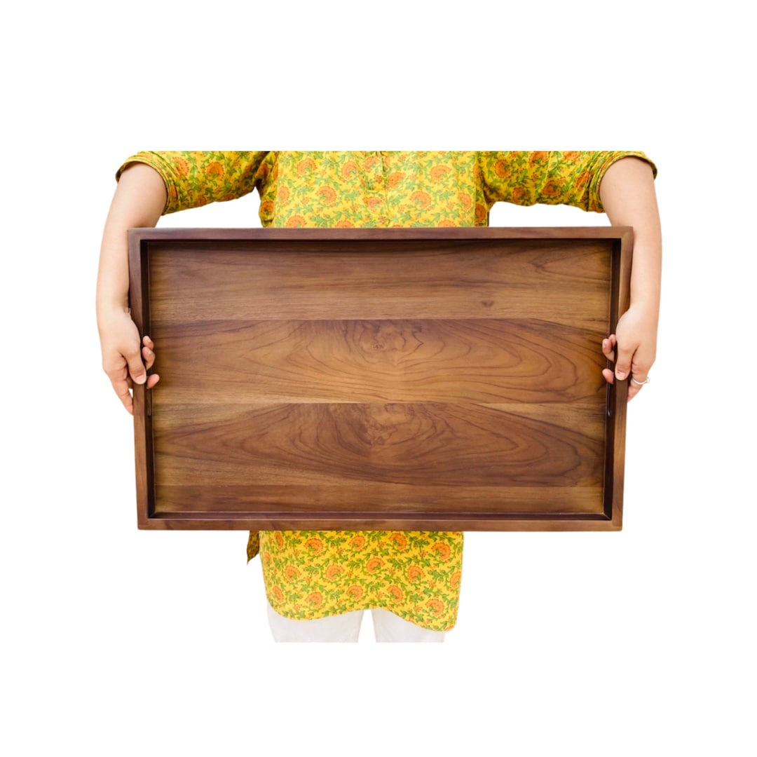 Large Ottoman Tray, Farmhouse Tray, Teak Wooden Tray, Breakfast Tray ...