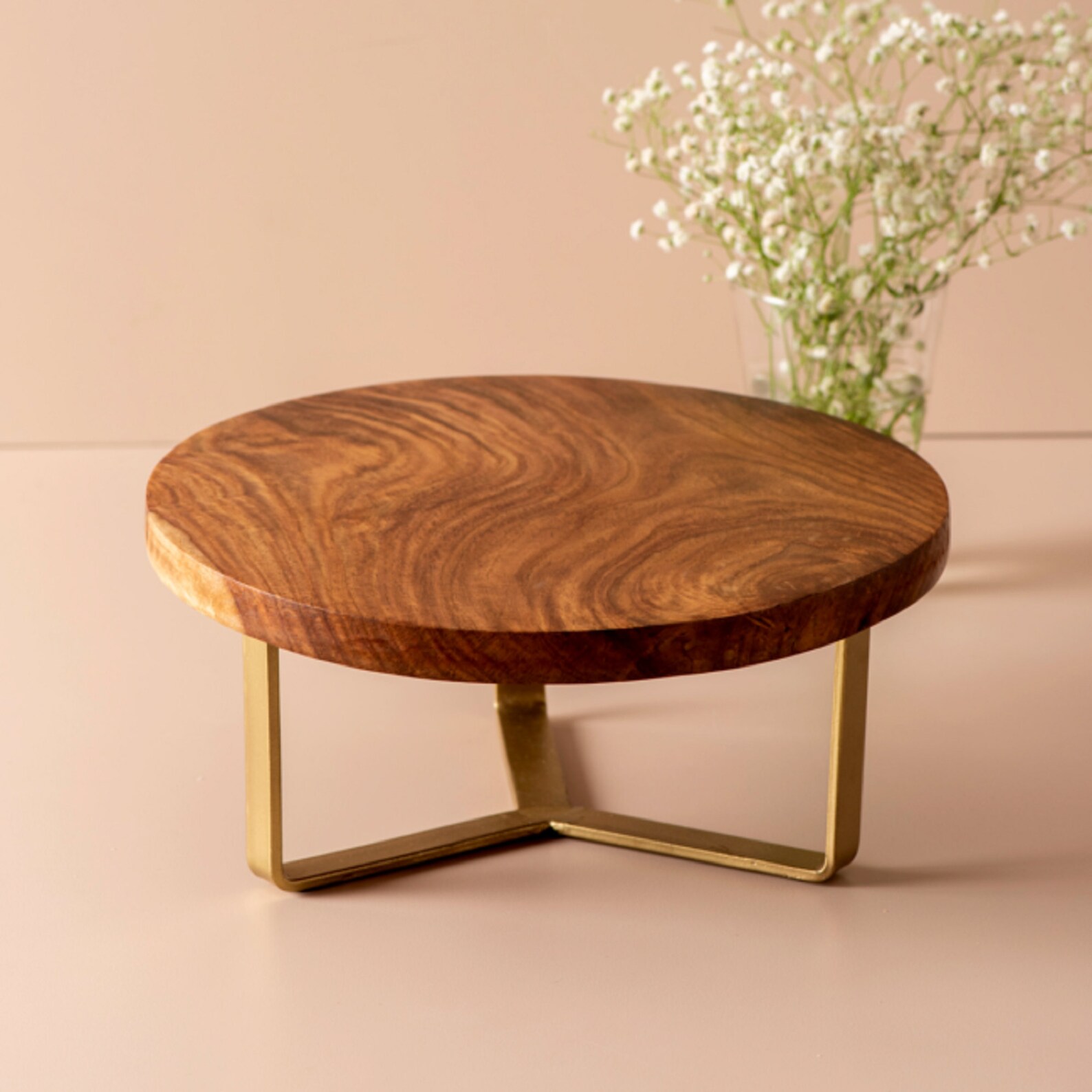 Wooden Cake Stand Tripod Cake Stands Cake Plate Brass Base - Etsy