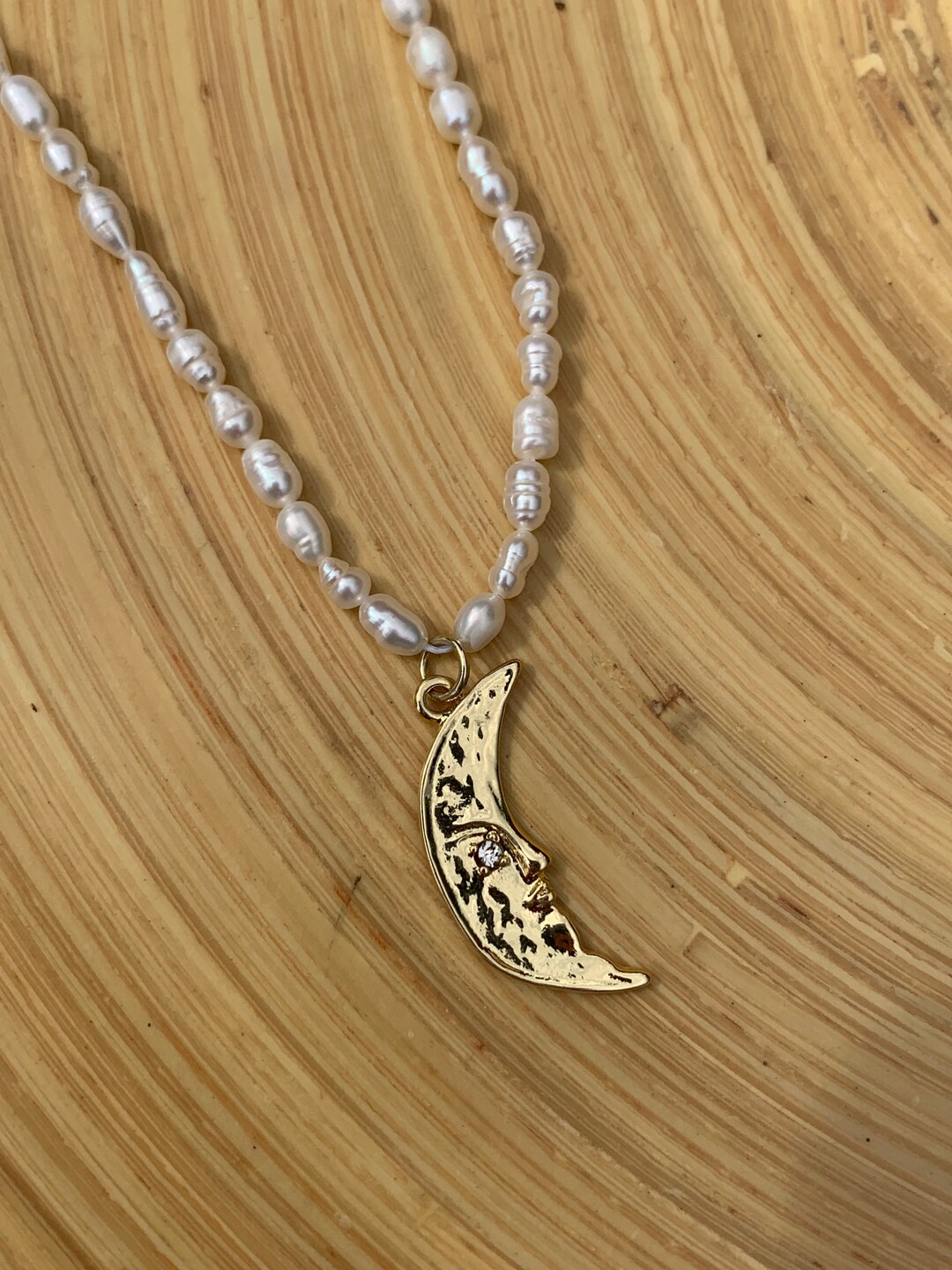 18 Carat Gold Plated Abstract Half Face Hammered Moon - Etsy