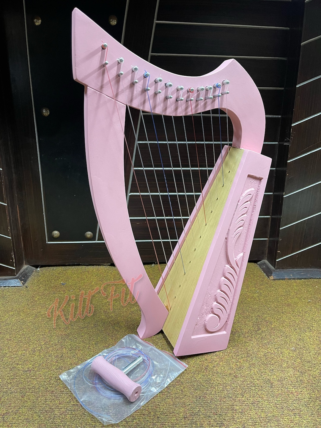 Pink Lyre Harp 12 Strings Wooden Lyre Free Caring Bag Etsy