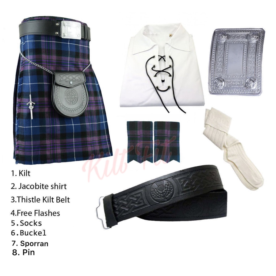 Scottish Tartan Kilt 9 nine Pieces Complete Outfit With Jacobite Shirt ...