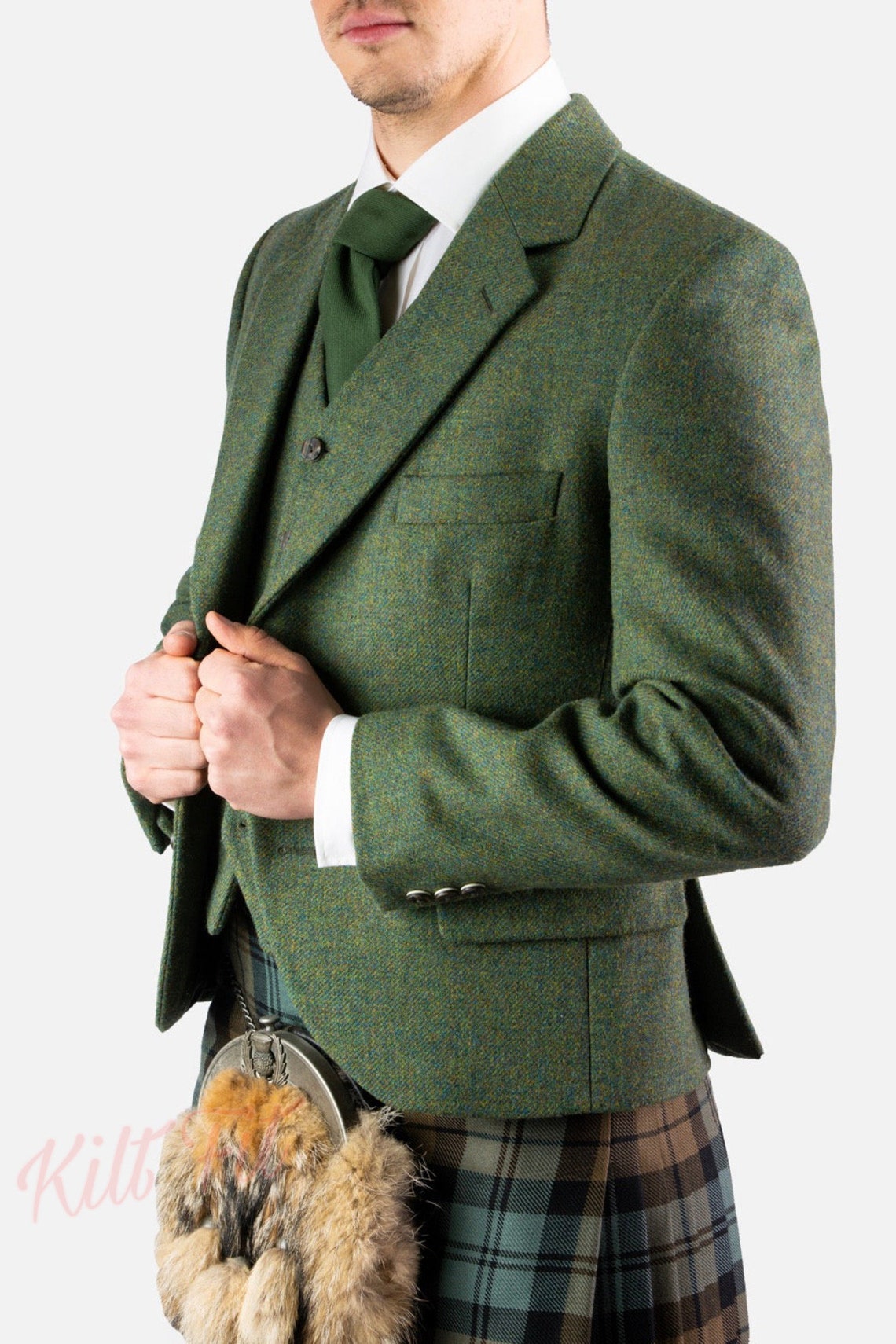 Men's Lovat Green Wool Kilt Jacket With Waistcoat - Etsy