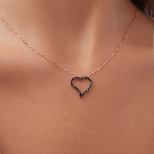 Black Diamond Heart Necklace - Etsy