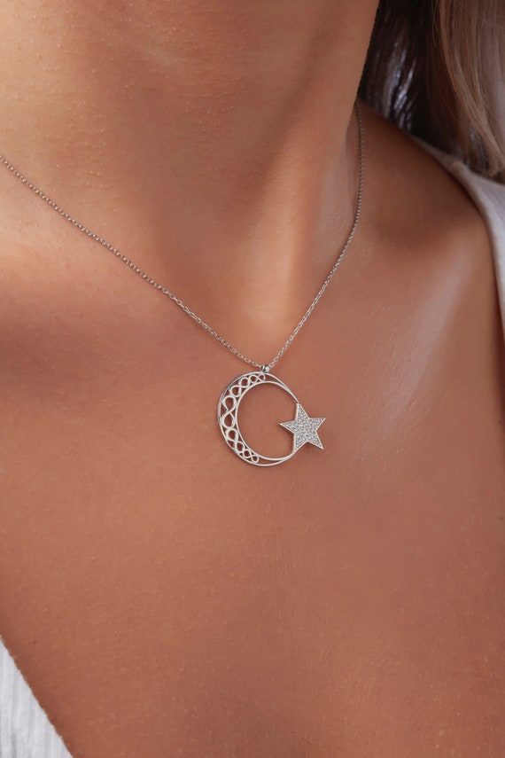 Crescent Moon With Infinity Symbols and a Diamond Star | Etsy