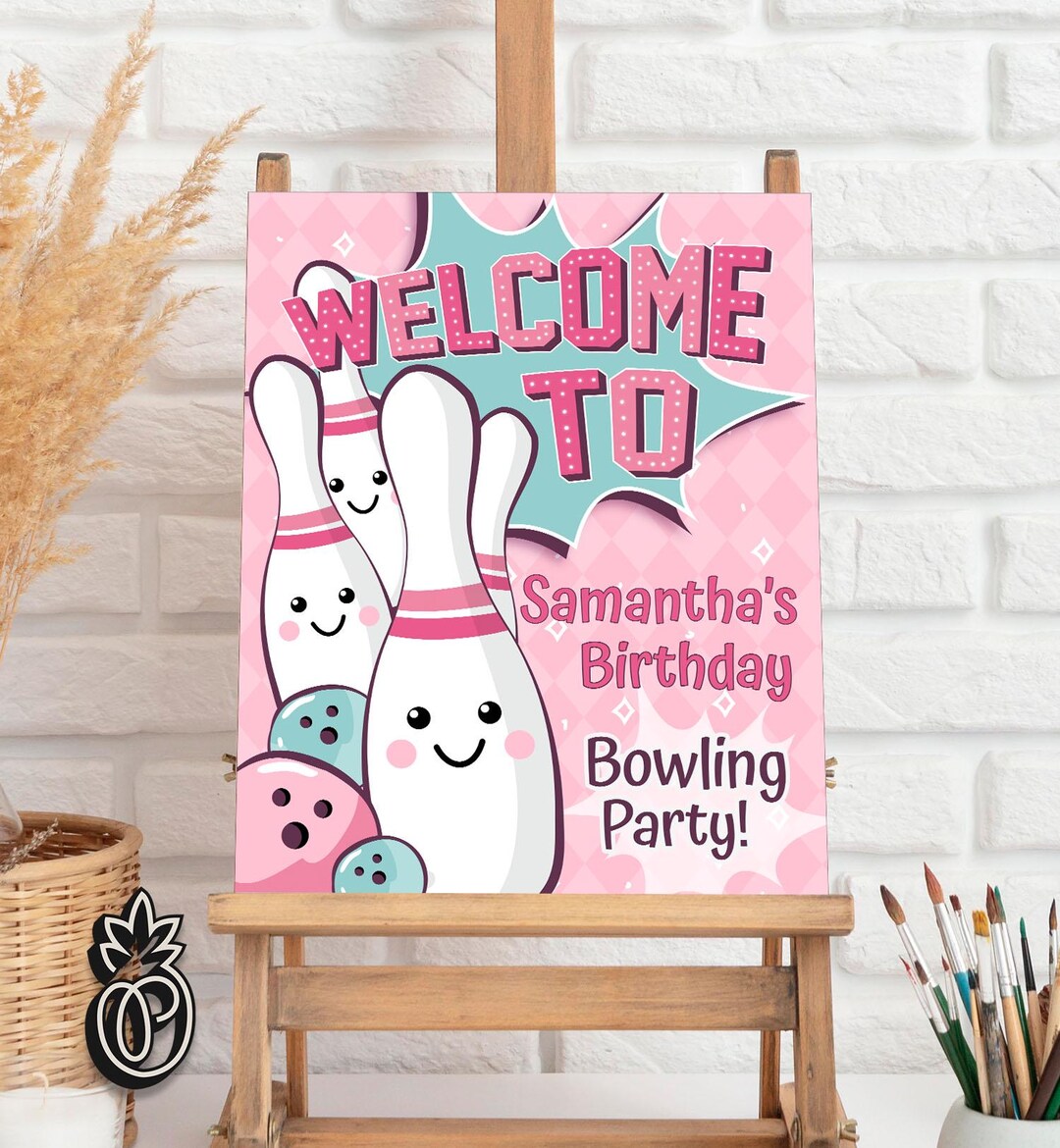 Editable Bowling Birthday Welcome Sign, Girl Bowling Party, Welcome ...