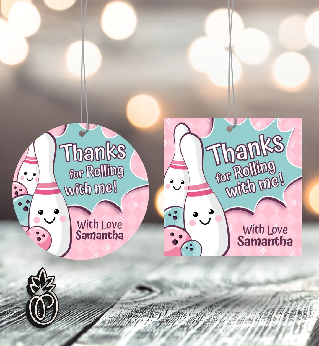 Editable Bowling Favor Tag, Bowling Party Girl, Bowling Thank You Tag ...