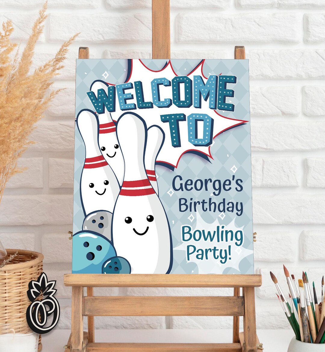 Editable Bowling Birthday Welcome Sign, Kids Party Poster (digital ...