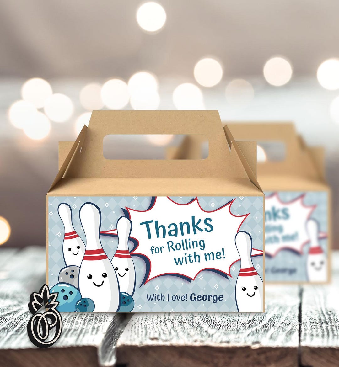 Editable Bowling Gable Box Label, Bowling Birthday Party Favor Box ...