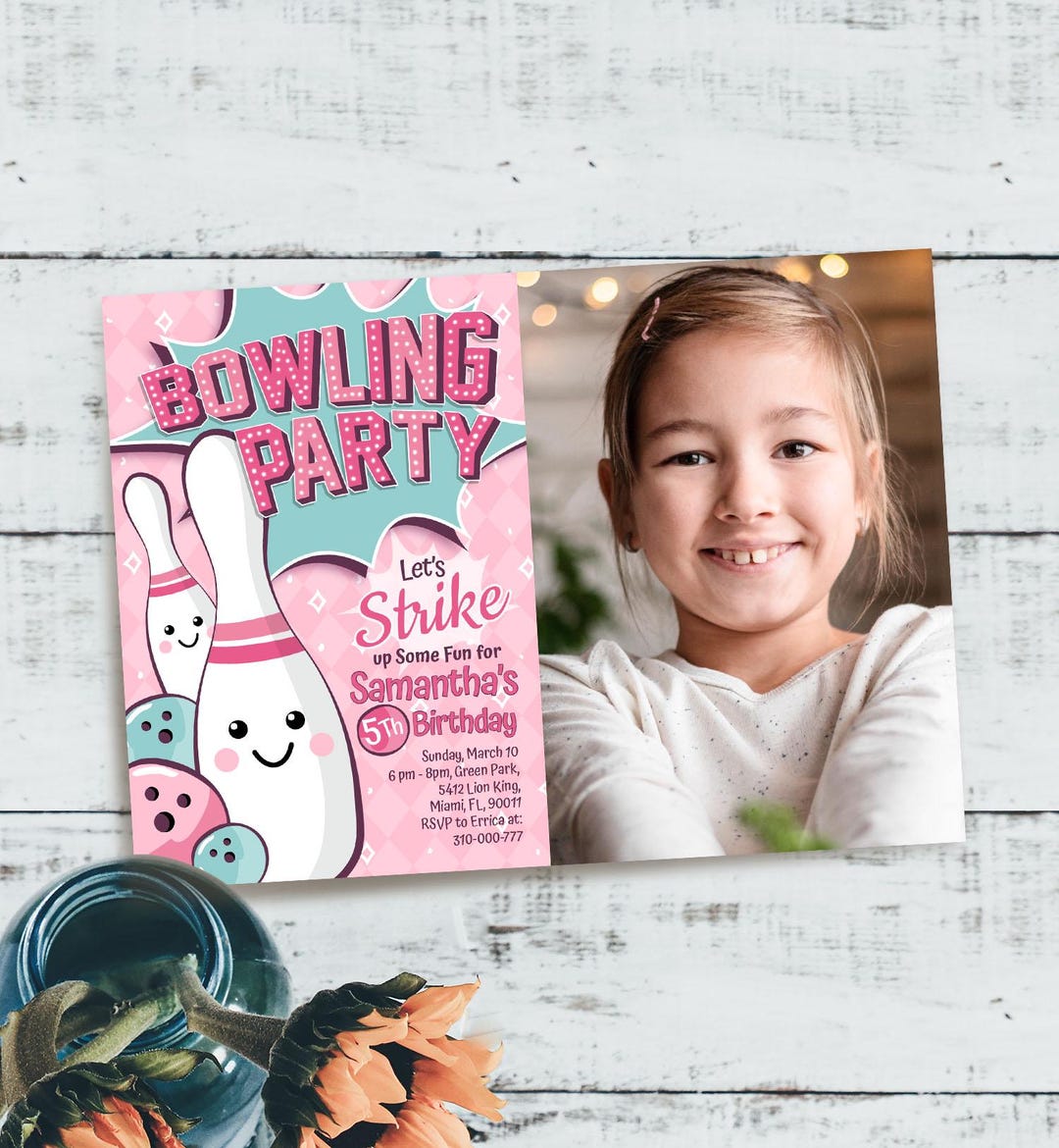 Editable Bowling Birthday Invitation, Pink Bowling Invitation, Strike ...