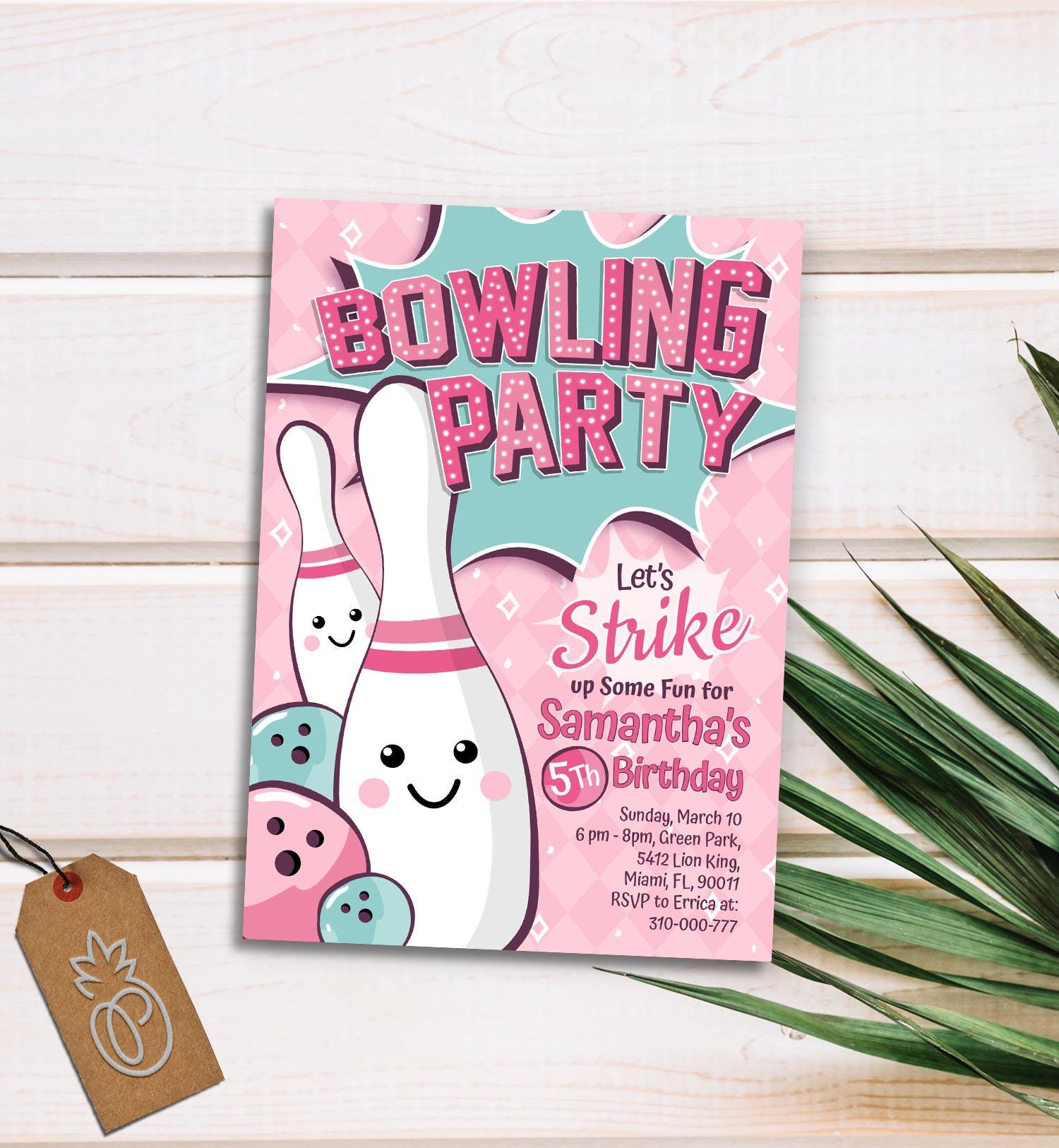 Editable Bowling Birthday Invitation, Pink Bowling Invitation ...