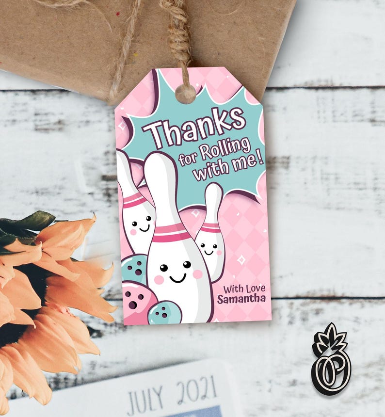 Editable Bowling Favor Tag, Bowling Party, Girl Bowling Thank You Tags ...