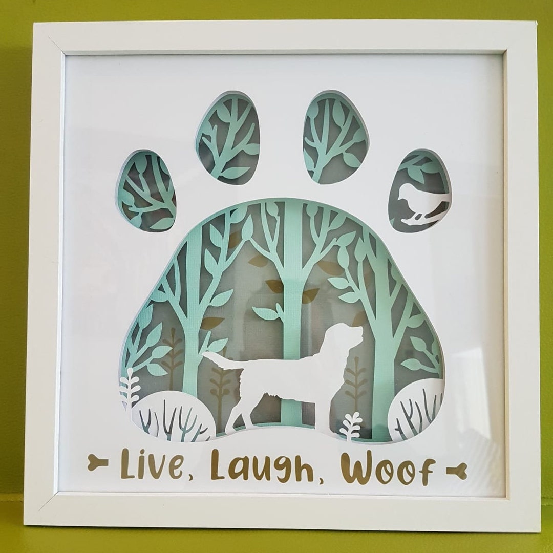 Dog Paw Shadow Box, Layered Paper Art, Dog Lovers Gift, Many Breeds and ...