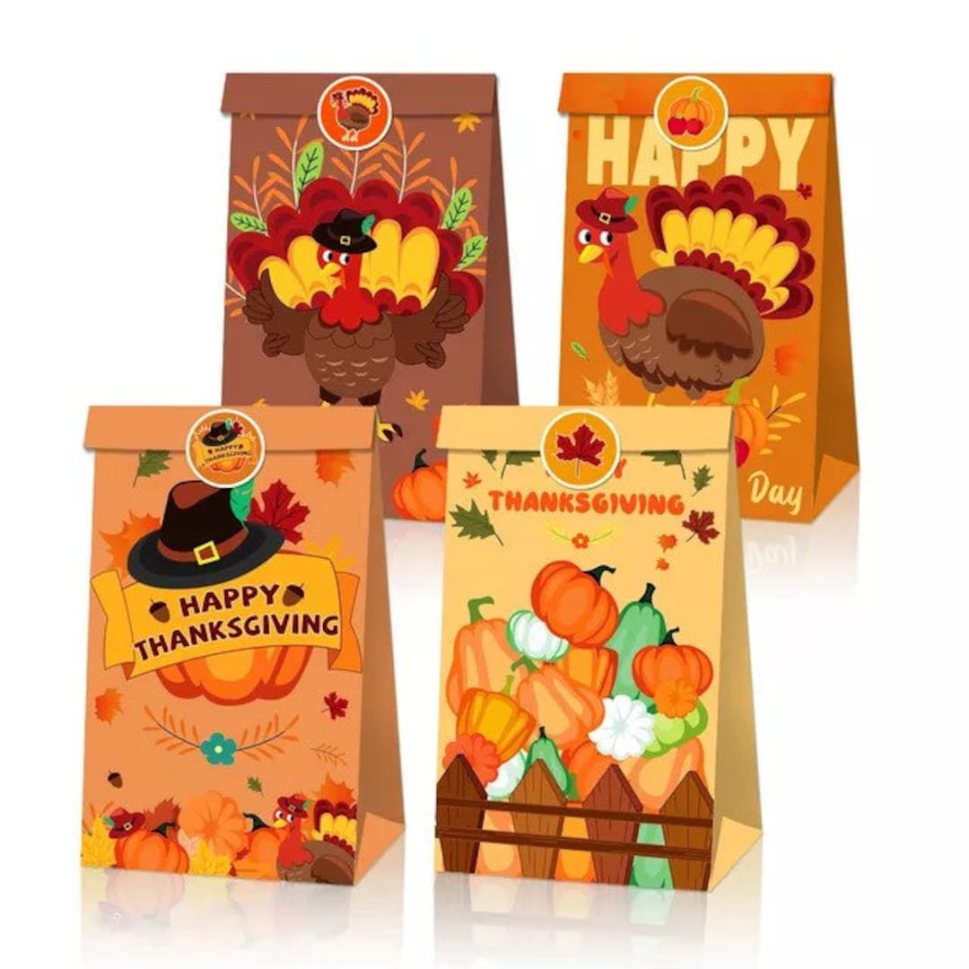 Thanksgiving Party Favor Treat Bags With Stickers,fall Autumn Party ...
