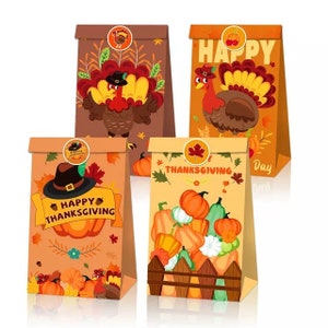 Thanksgiving Party Favor Treat Bags With Stickers,fall Autumn Party ...