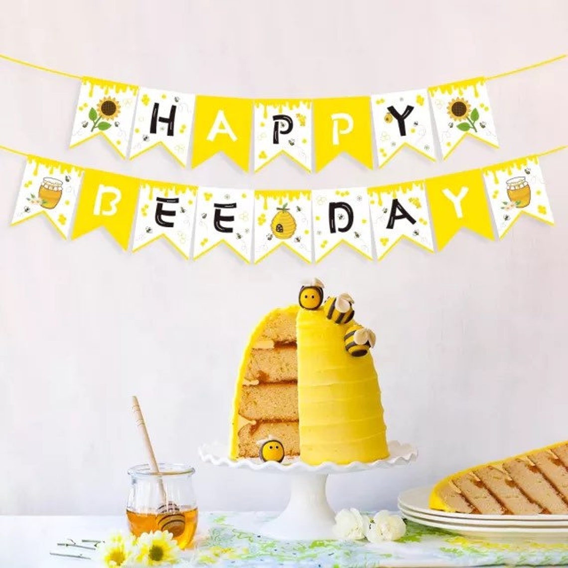 Happy Bee Day Garland Banner, Bee Day Birthday Decorations,sunflower ...