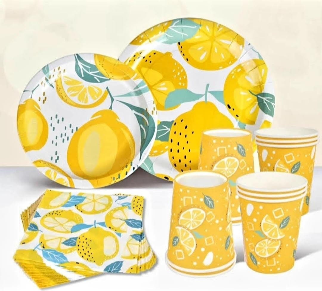 Lemon Party Tableware Set: Citrus Plates, Cups, Napkins - Serves 8 - Etsy