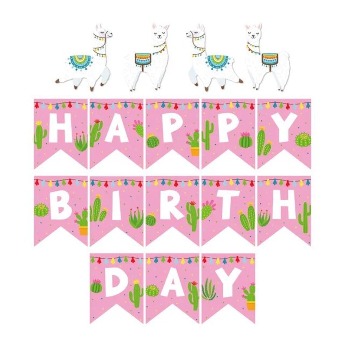 Llama Alpaca Happy Birthday Banner Fiesta Cactus Birthday - Etsy