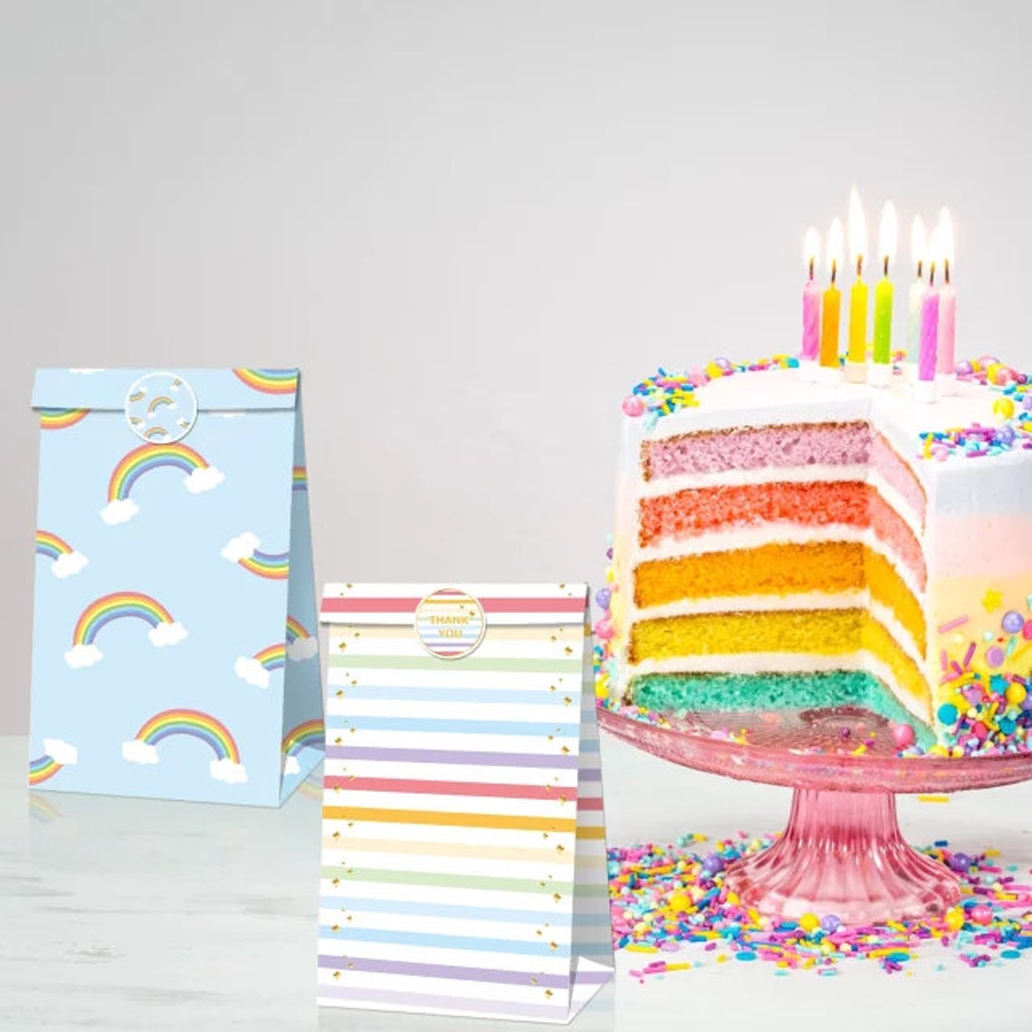 Rainbow Pastel Party Favors Bagsrainbow Birthday Bags Treat | Etsy