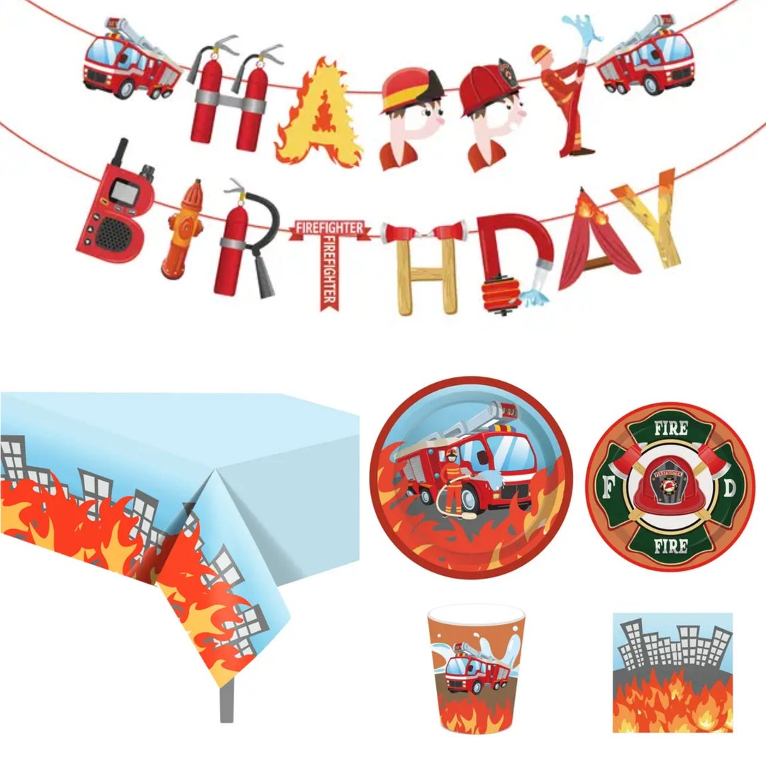Firetruck Birthday Party,firefighters Party Tableware Set,fire Trucks ...