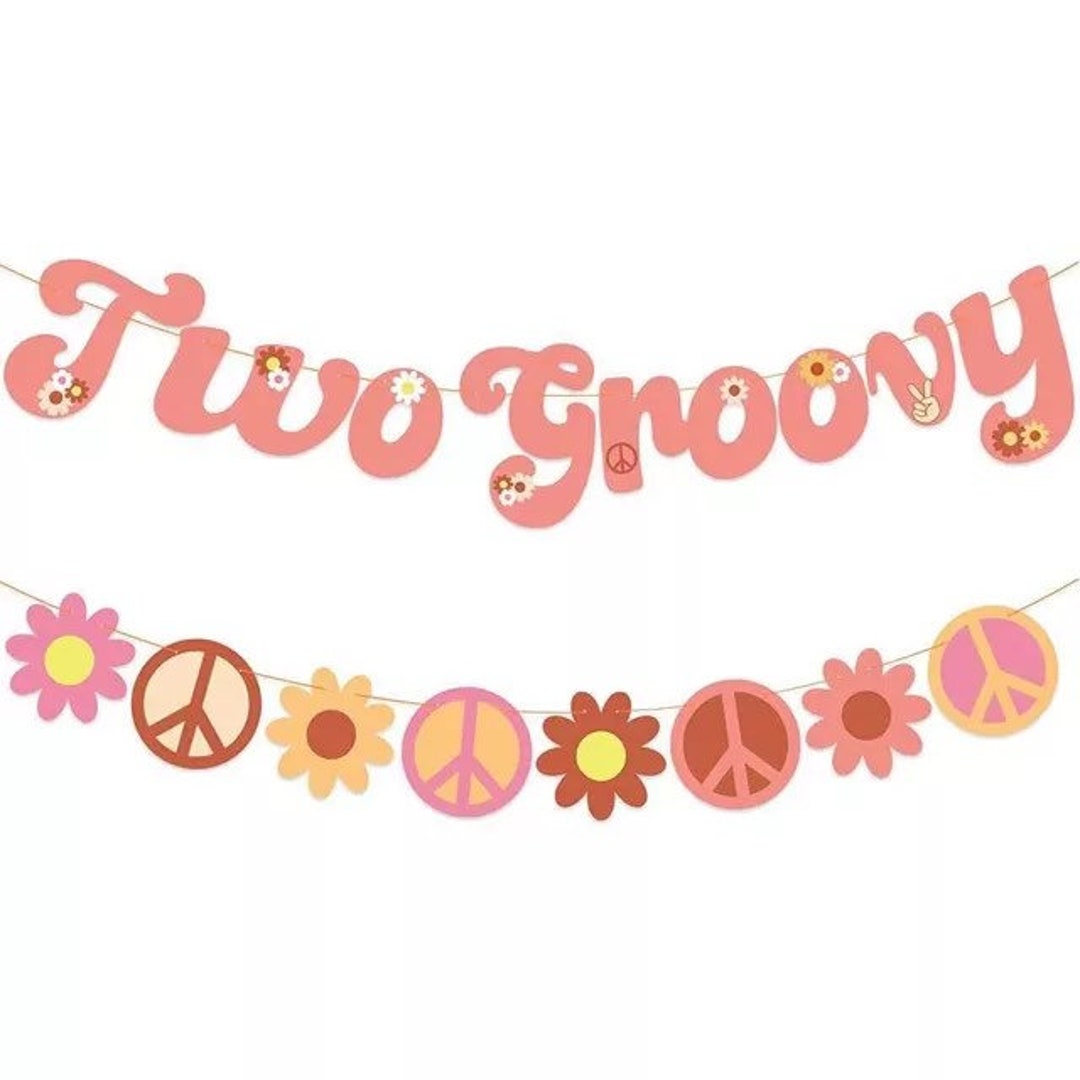 Two Groovy Party Garland Banner Photo Booth Backdrop Garland Retro ...