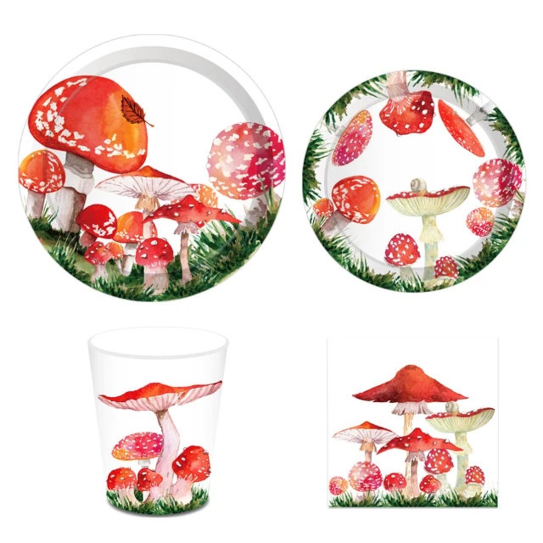 Mushroom Party Tableware Set, Mushroom Plates Cups and Napkins ...